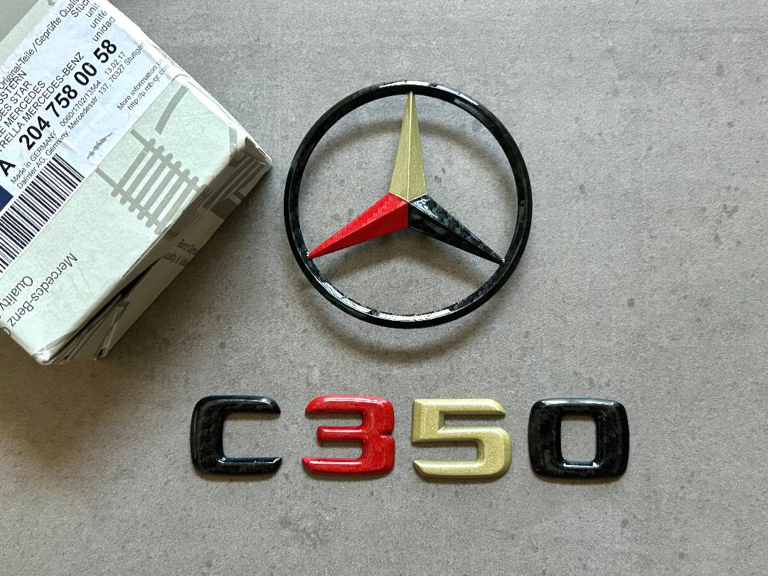 Mercedes C350 W204 German Livery Rear Star & Nameplate – Deep Blue Chrome