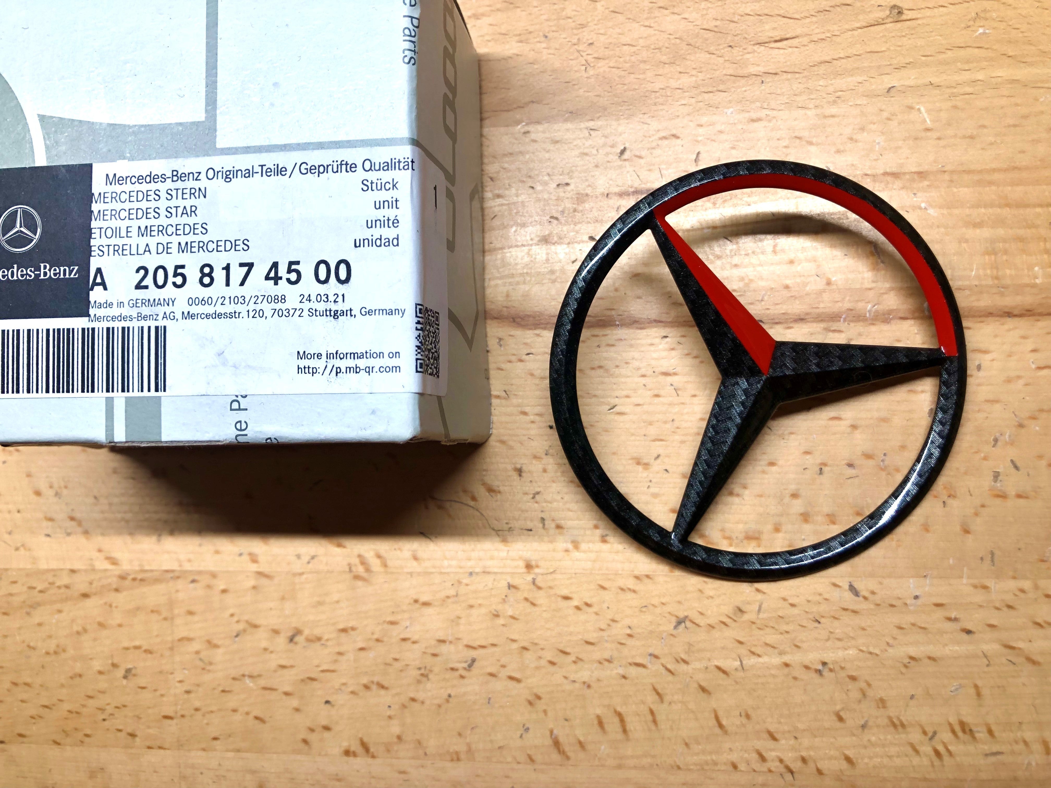 Mercedes C-Class Sedan W205 Red & Carbon Fiber Rear Star Emblem – Deep ...
