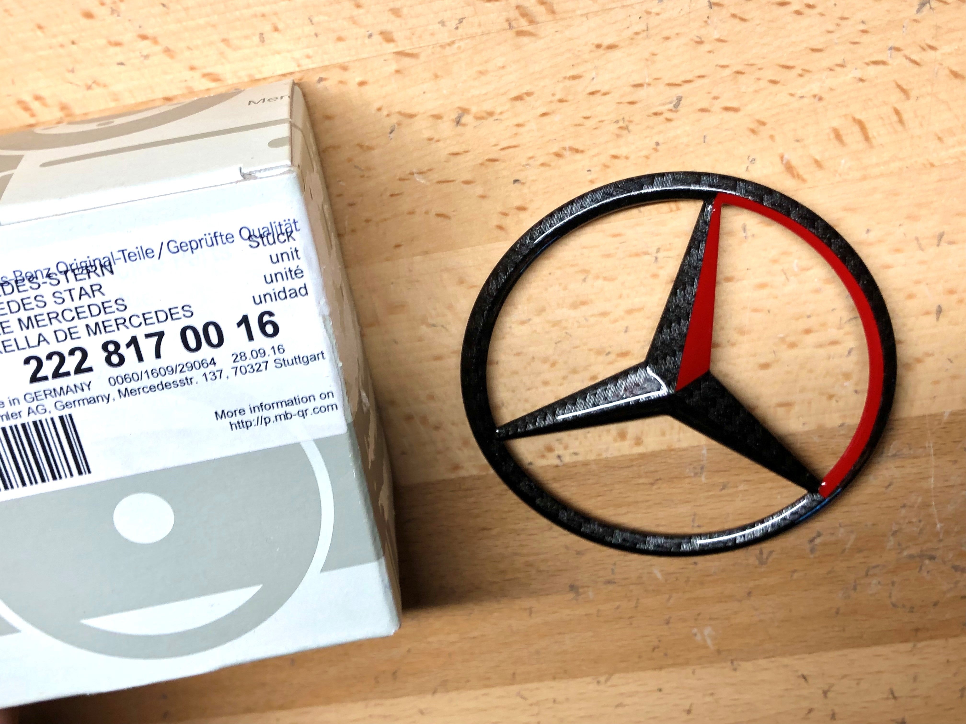 Mercedes S-Class Sedan Red & Carbon Effect Rear Star Emblem OEM W222 ...