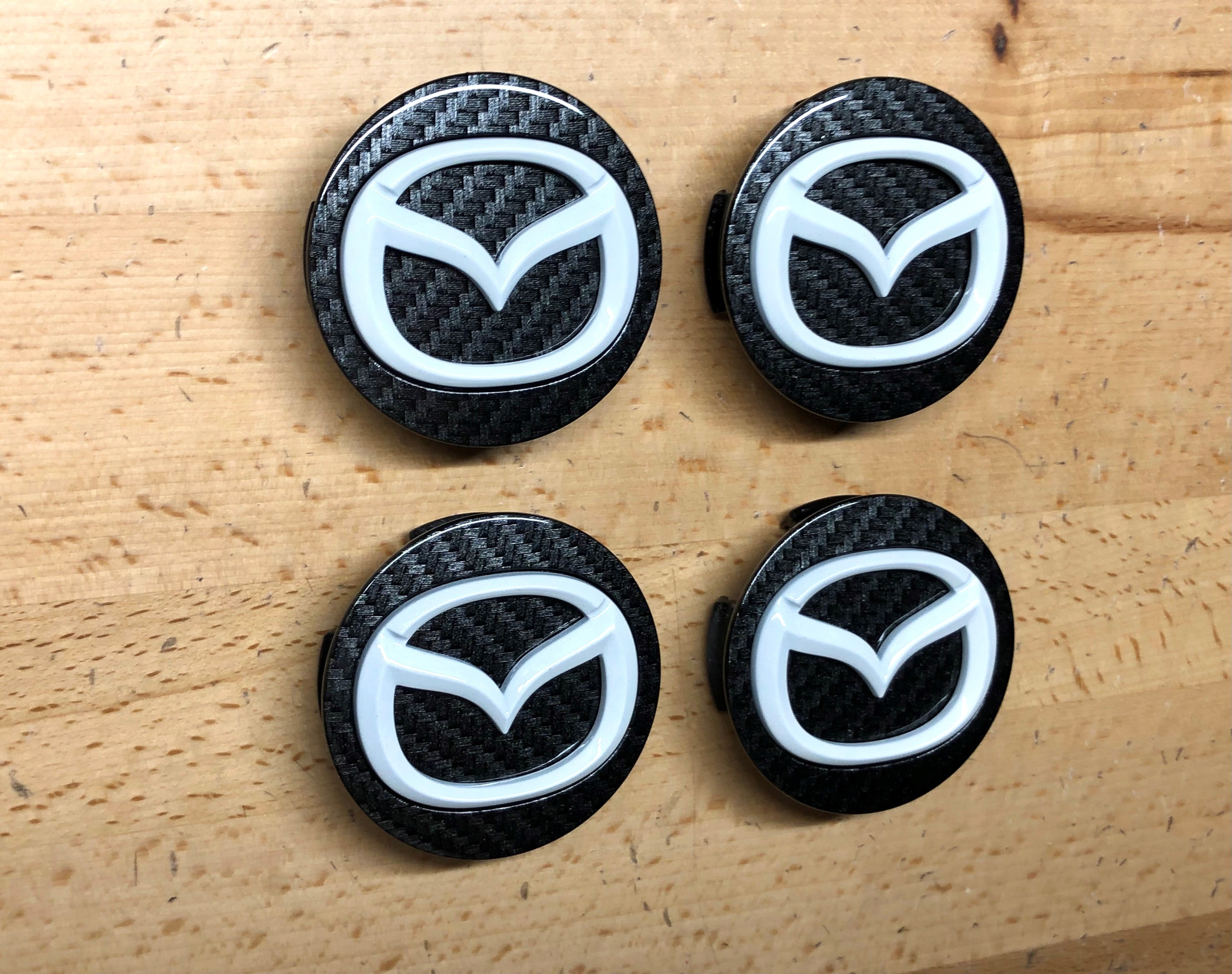 Mazda 3 White & Black Carbon Fiber Wheel Center Cap Set OEM – Deep Blue ...
