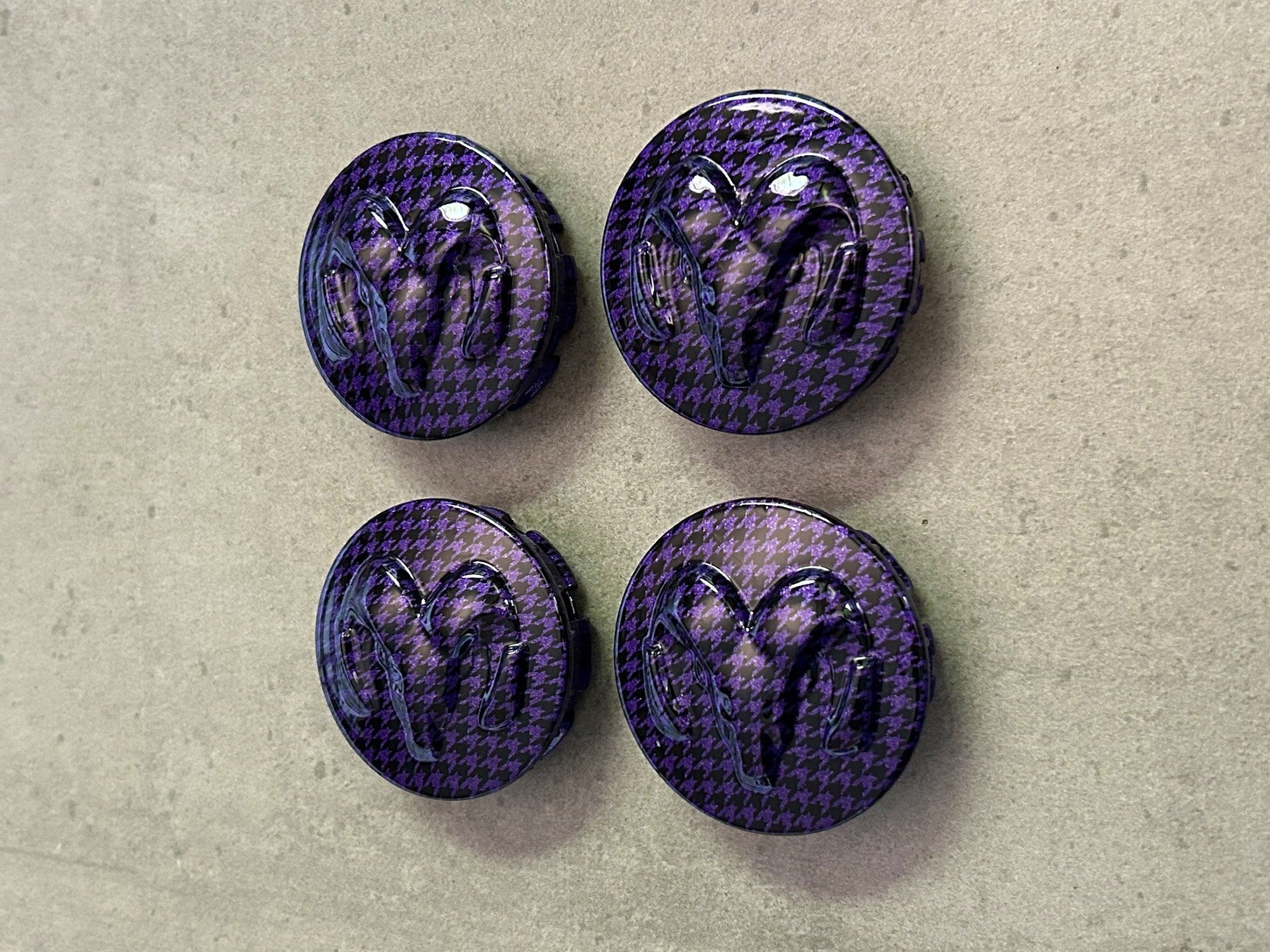 Dodge Ram Purple Houndstooth Wheel Center Cap Set – Deep Blue Chrome