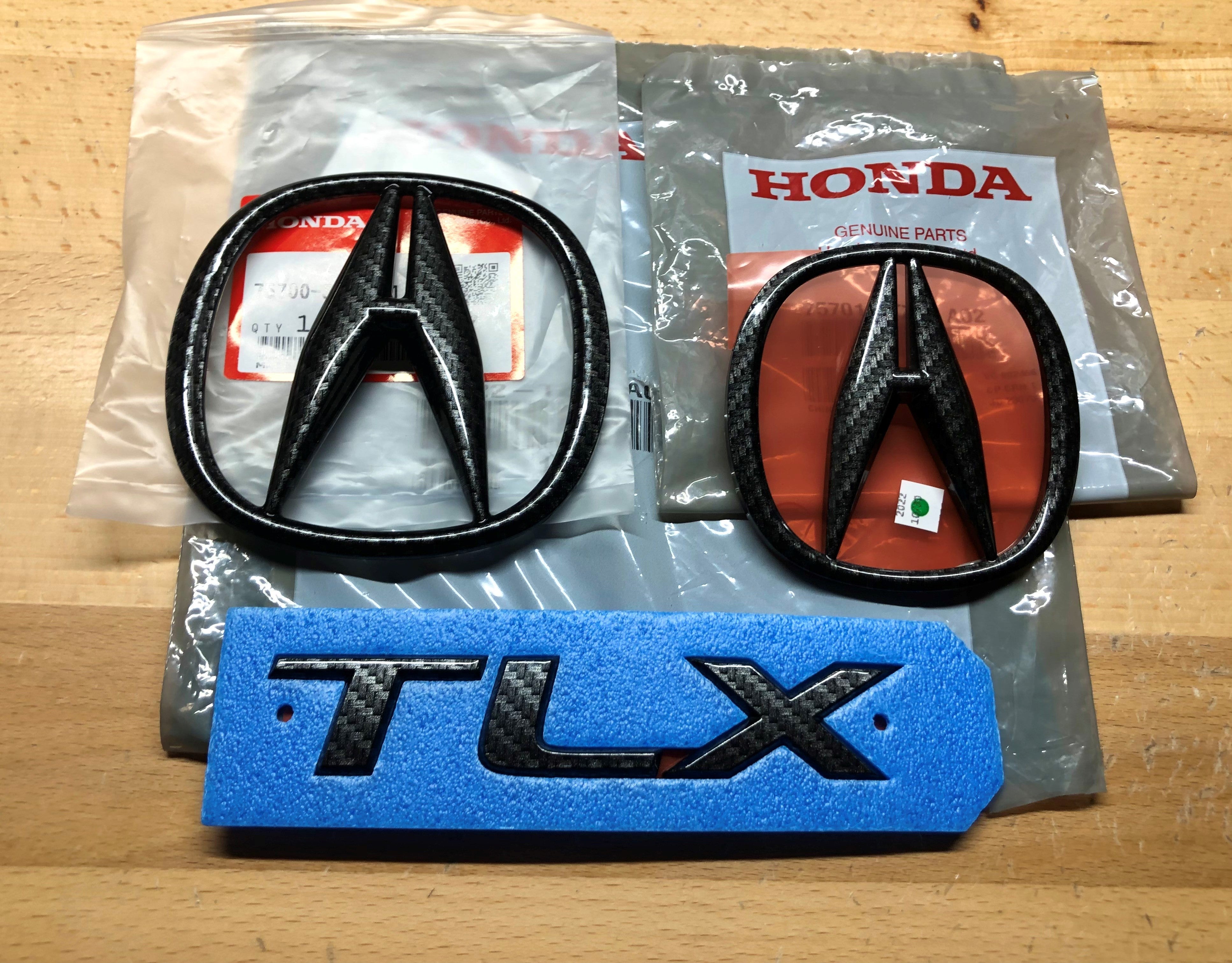 Acura TLX 15-17 Carbon Fiber Effect Emblem Set x3 – Deep Blue Chrome