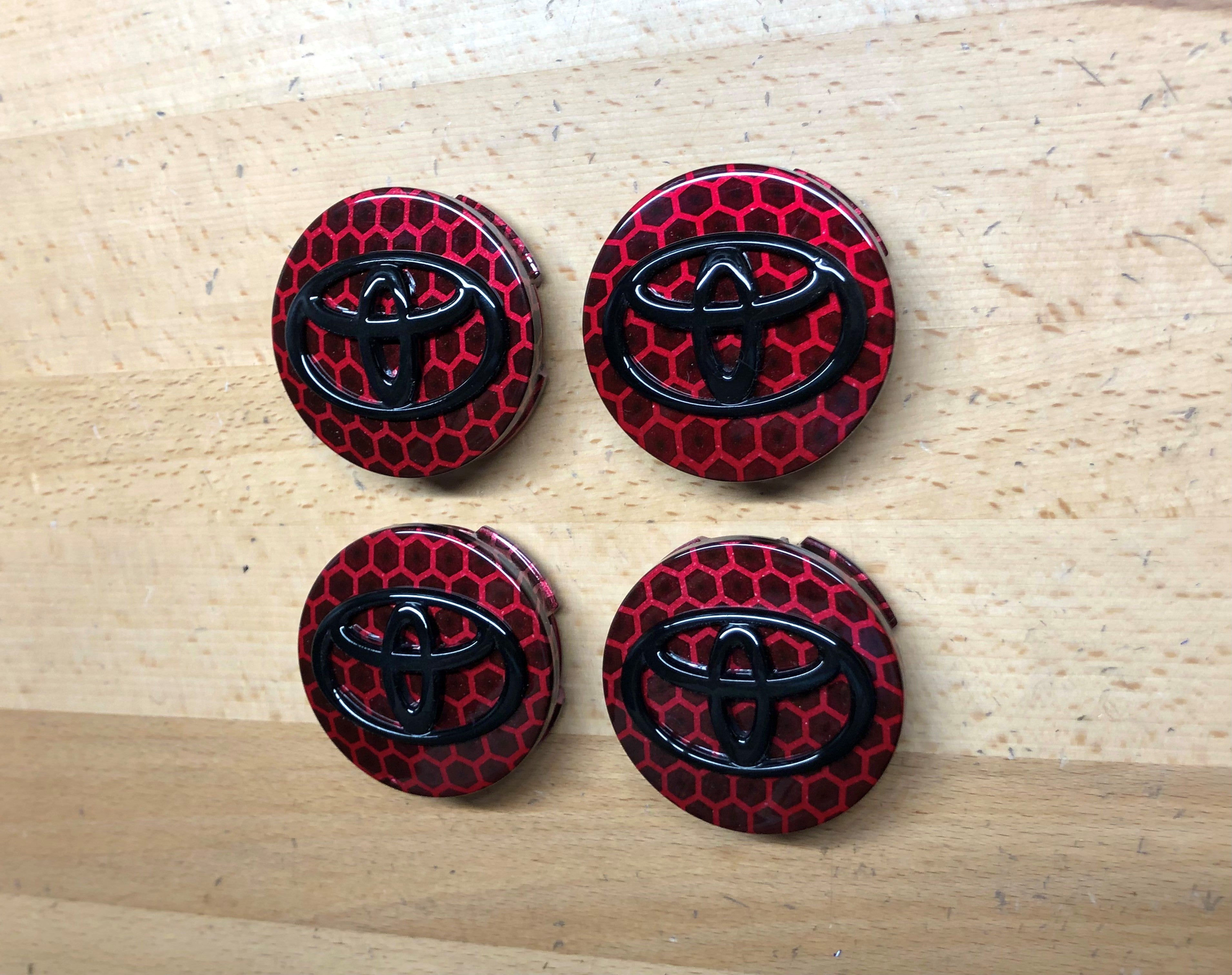 Toyota 2994 Red Honeycomb Wheel Center Cap Set x4 – Deep Blue Chrome