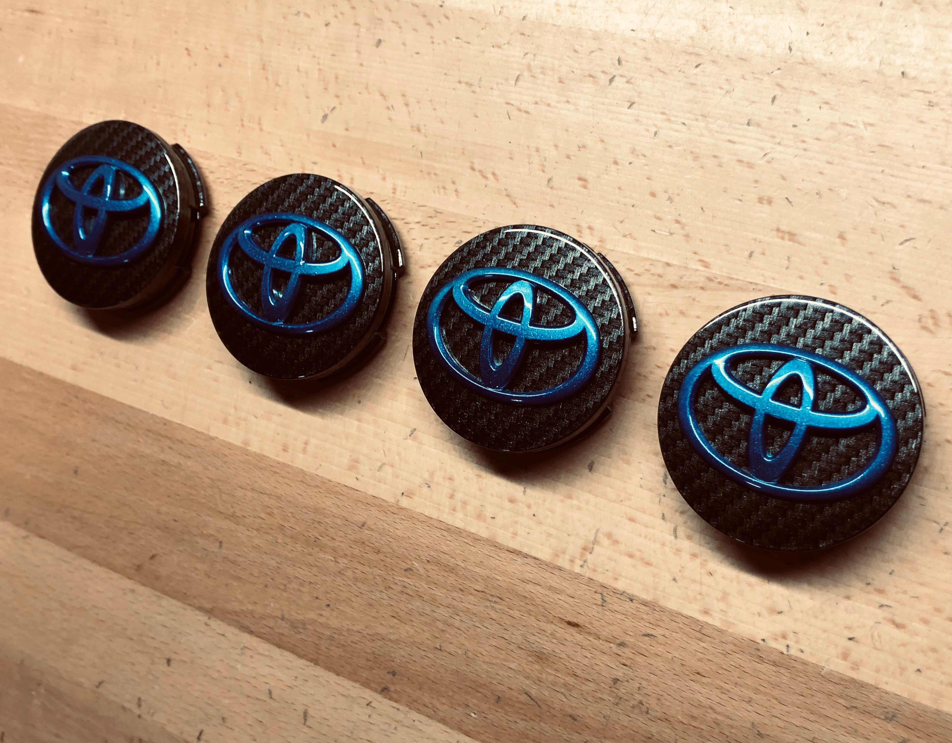 Toyota 2994 Black Carbon Fiber Wheel Center Cap Set x4 – Deep Blue Chrome